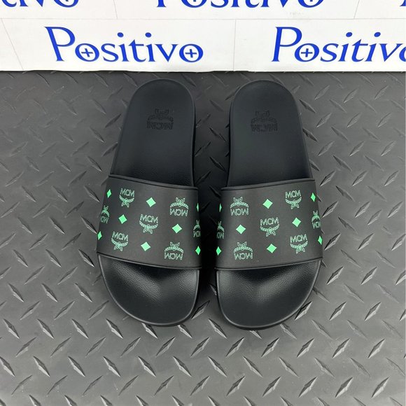 MCM | Shoes | Mcm Mens Blackgreen Monogram Print Rubber Slides Us 1 Eu ...